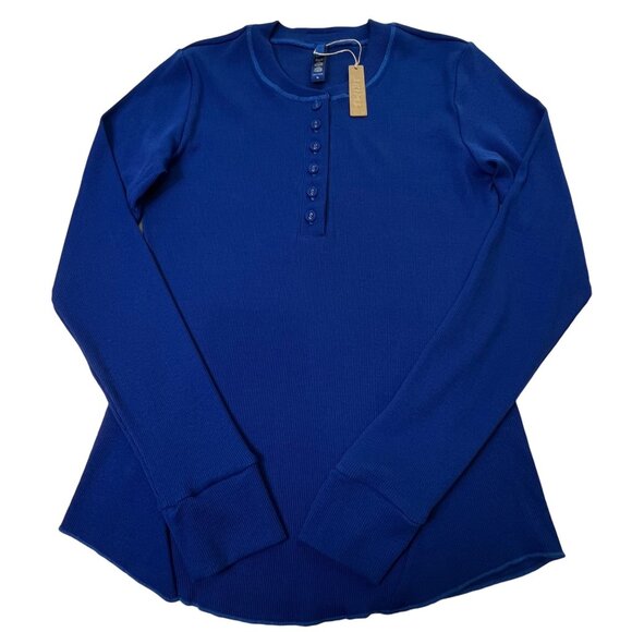 SKIMS | Tops | Skims Cotton Rib Long Sleeve Henley Cobalt Xl | Poshmark